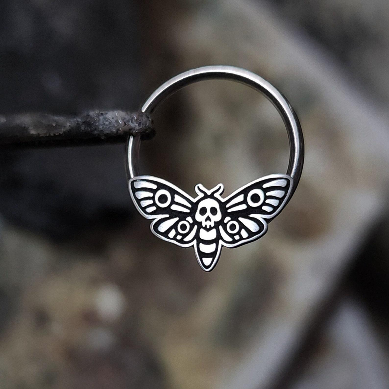 Skull Moth Ring for Septum & Daith Piercings, Death's Head Moth Captive ...