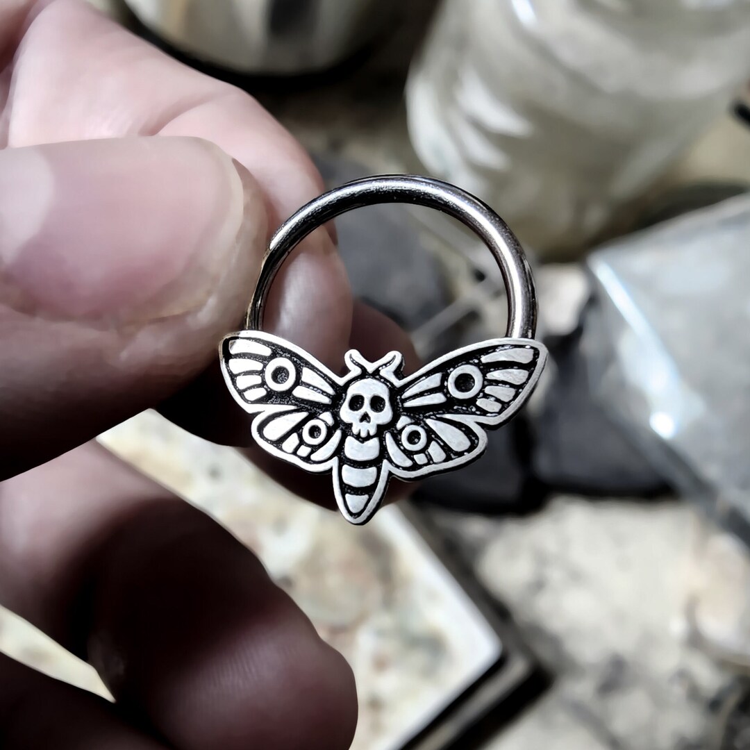 Death's Head Moth Goth Septum Ring Nickel Free Skull - Etsy