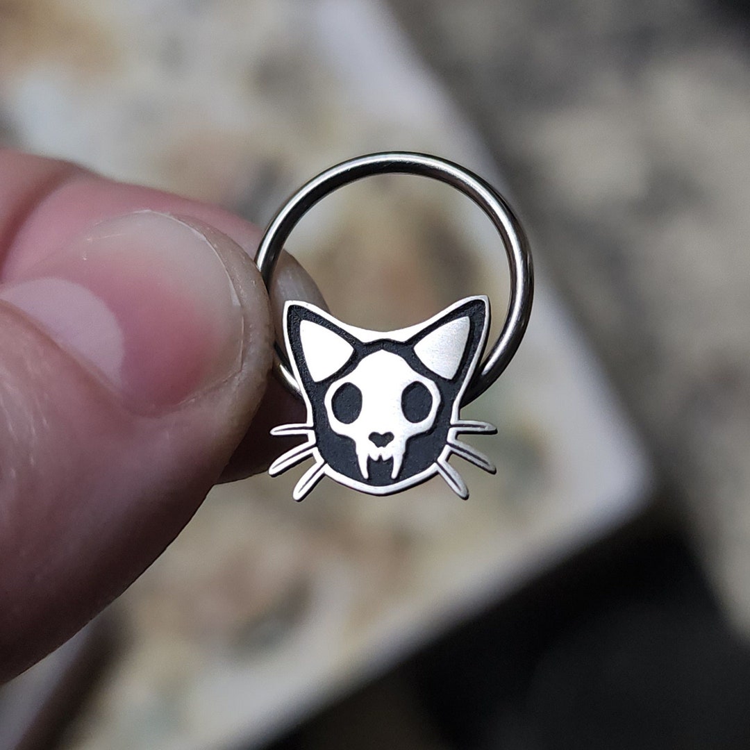 Cat Skull Septum Ring, Captive Bead Ring, Cat Skull Cartilage Earring ...