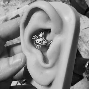 Cat Skull Septum Ring, Captive Bead Ring, Cat Skull Cartilage Earring ...