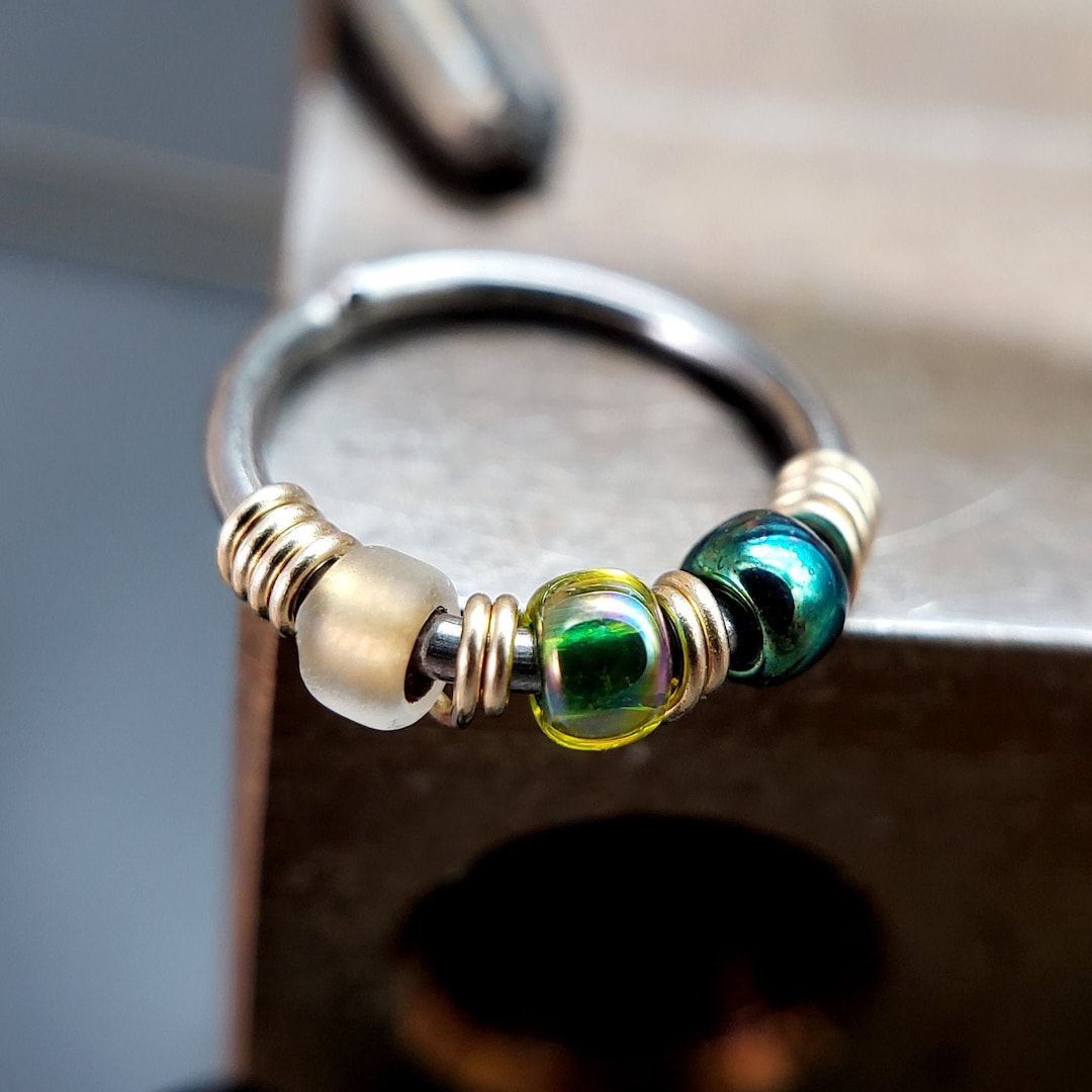 Dragon's Scale - Green & Gold-glass Beaded Nose Ring - Nickel-free Nose ...