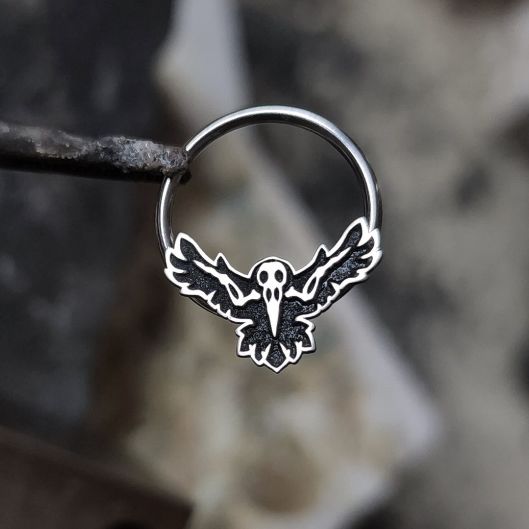 Skeleton Raven Captive Ring for Septum & Daith Piercings, Raven Body ...