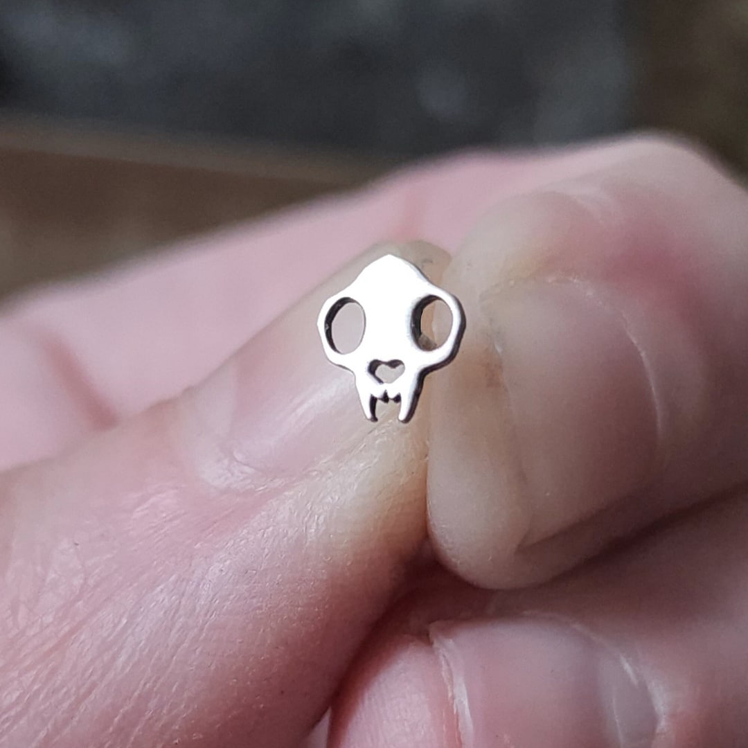 Cat Skull Silhouette Stud for Helix, Tragus, Conch + Nose Piercings ...