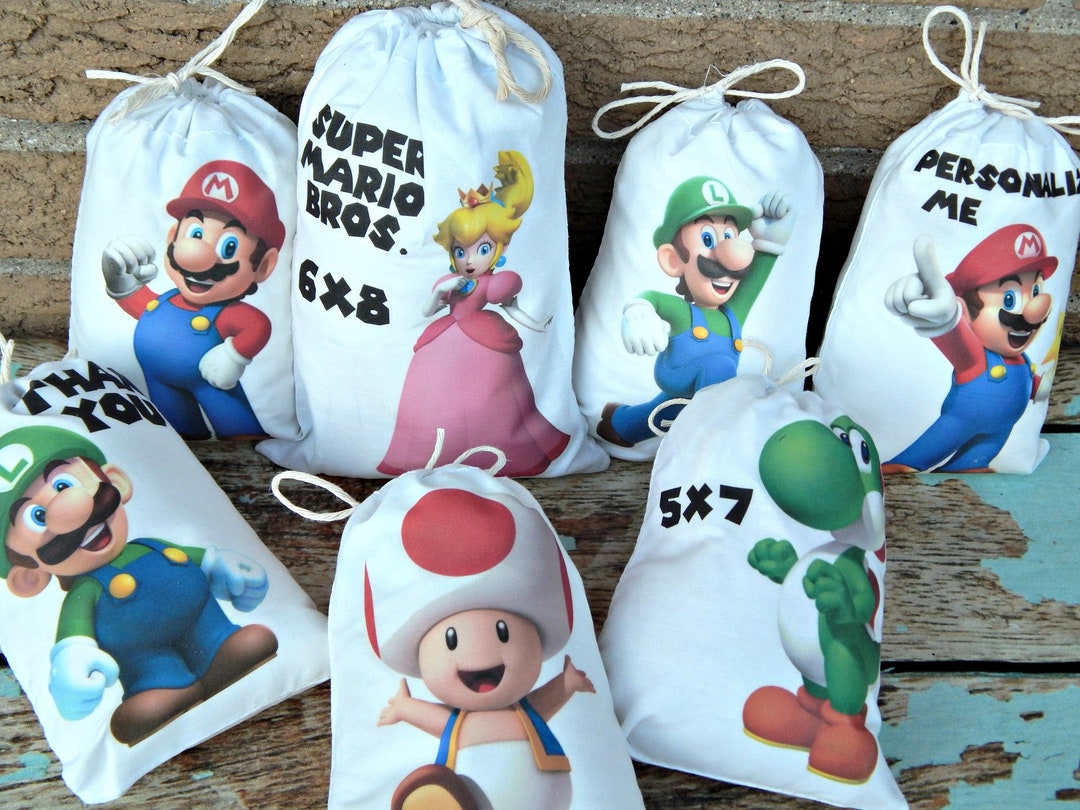 7 Super Mario Brothers Favor Bags Birthday Party Bags Mario Luigi Can ...