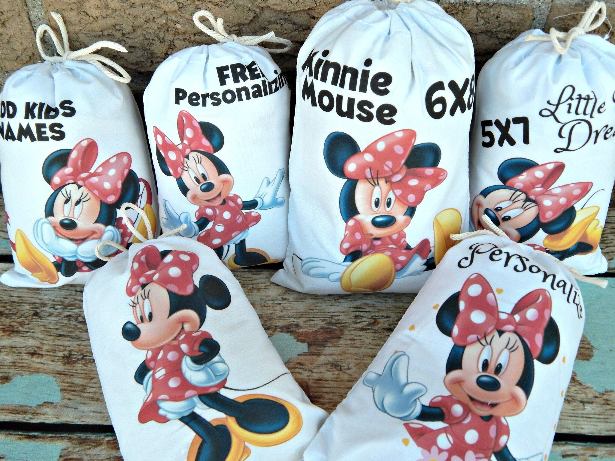 6 Minnie Mouse Favor Bags Cartoon Birthday Party Bags for - Etsy