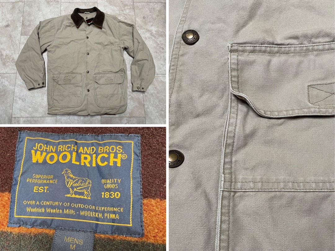 Vintage Woolrich Chore Jacket Khaki Corduroy Collar Canvas Barn Coat ...