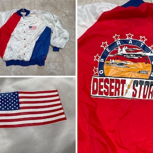 Vintage Desert Storm Jacket Red White Blue Bomber Satin 90's XL Made in ...