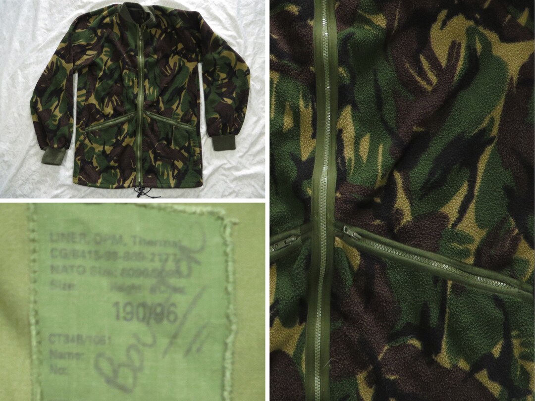 Vintage British Army Fleece Jacket Green Brown DPM Camo 90s Mens Medium ...