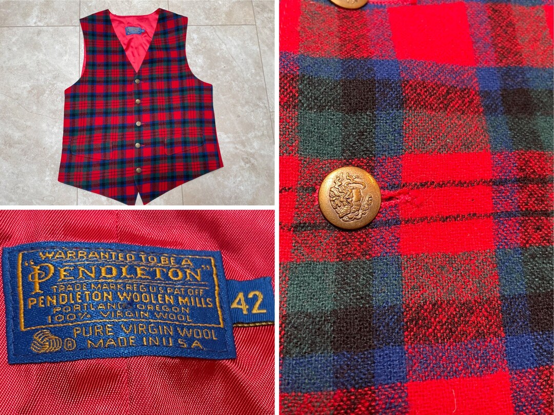 Vintage Pendleton Vest Plaid Wool Red Blue 80’s Men’s Medium 42 Made in USA - Etsy
