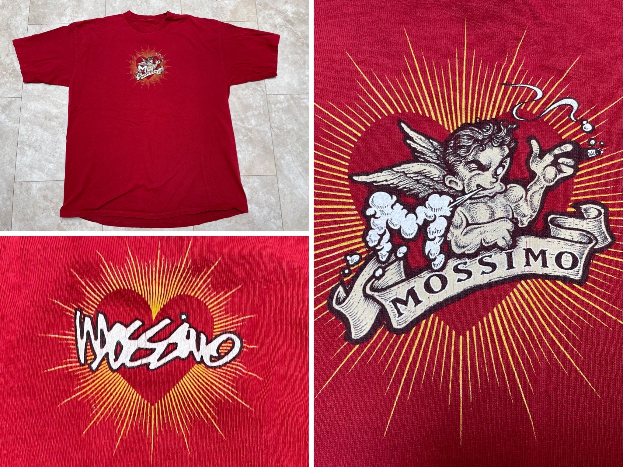 Vintage Mossimo Tee Shirt Red Smoking Angel Heart Short Sleeve 90s Mens XL Made in USA Etsy