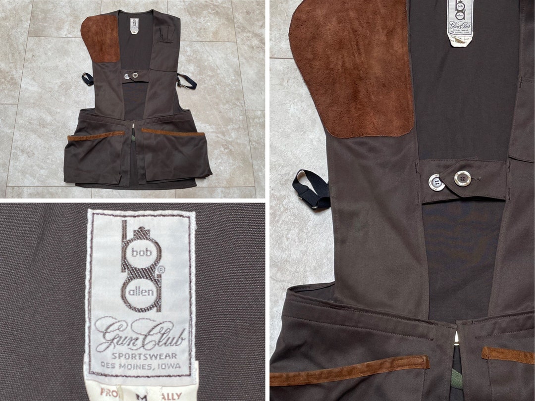 Vintage Bob Allen Shooting Vest Brown Leather Hunting Rifle Gun Club 80 ...