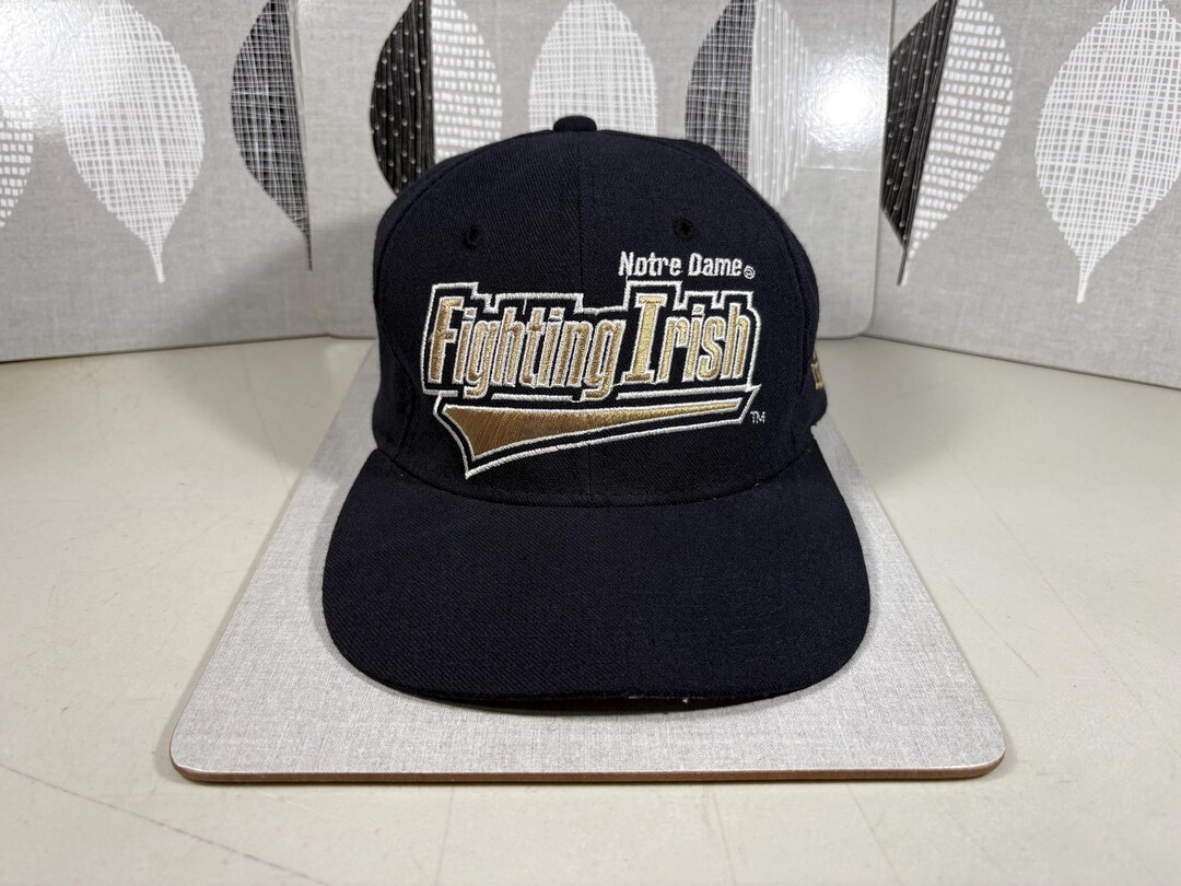 Vintage Notre Dame Hat Blue Gold Fitted Stretch Large Starter Cap 90’s ...