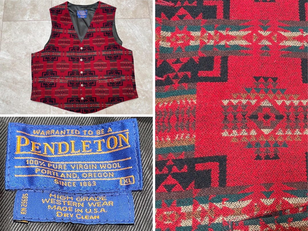 Vintage Pendleton Vest Red Chief Joseph Tribal Print High Grade Western Wear 90’s Men’s XL Made ...
