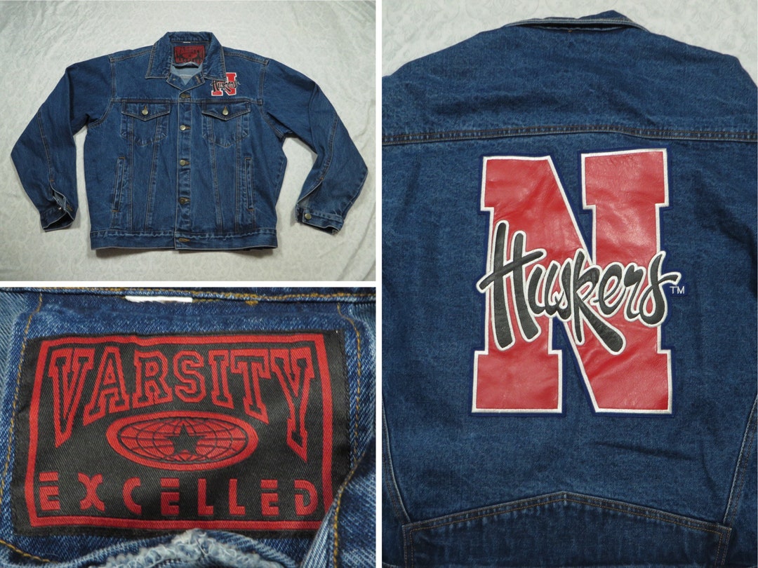 Vintage Nebraska Denim Jacket Varsity Excelled Embroidered Appliqué ...