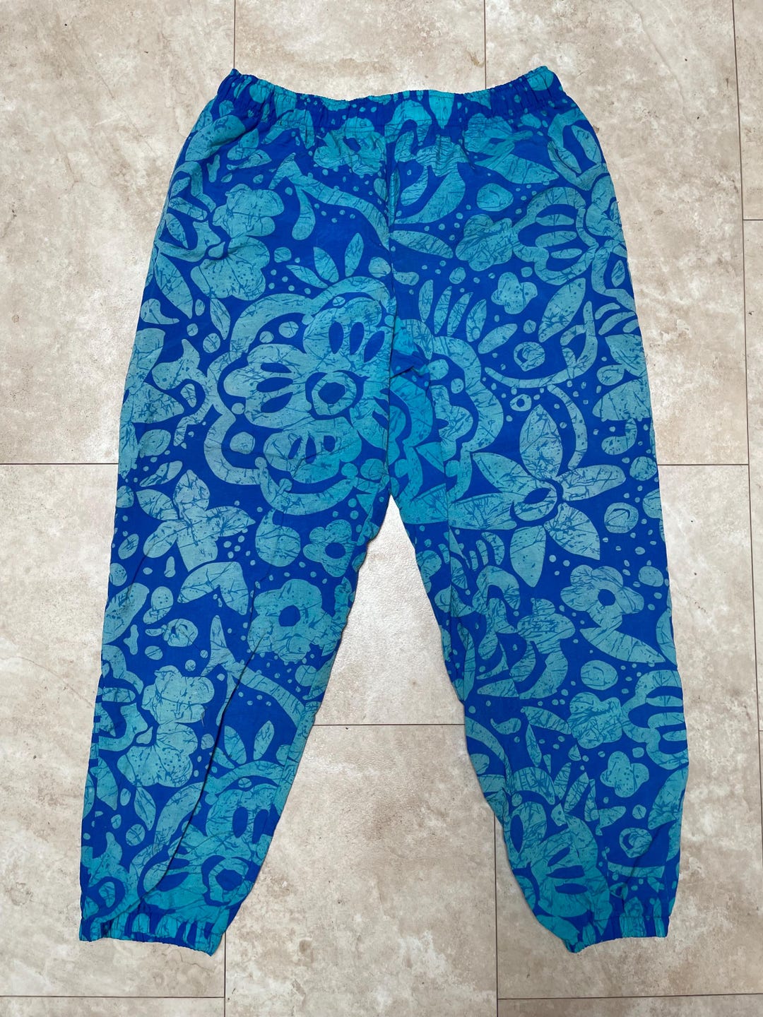 Vintage Sideout Sport Pants: Blue Floral Print Nylon Gym Pants, Men's ...