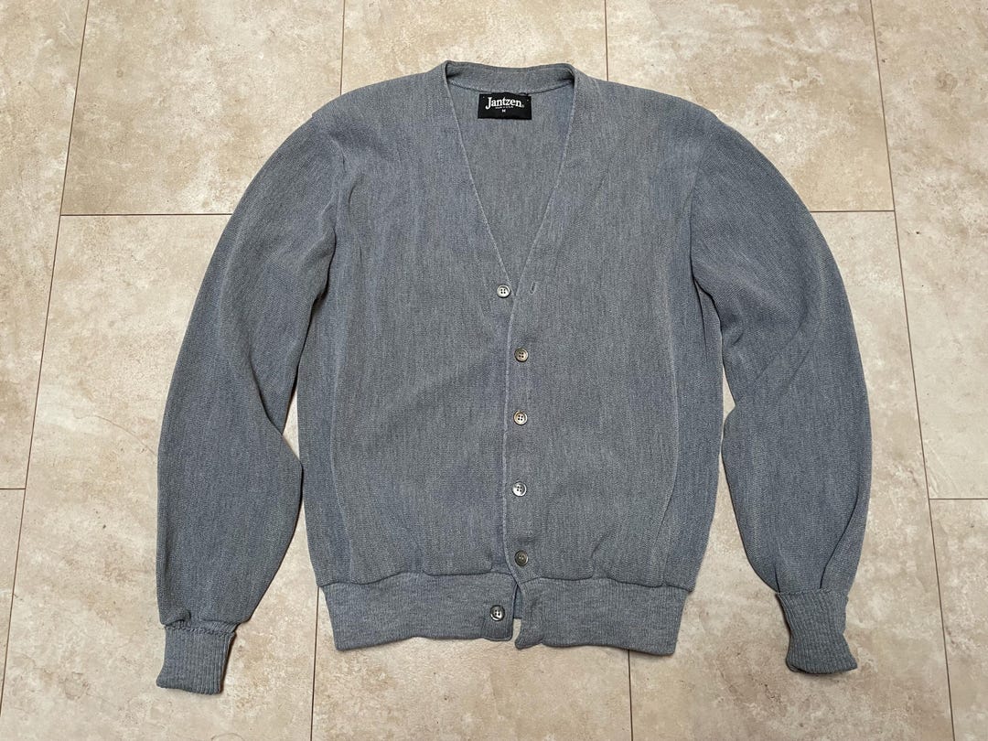 Vintage Jantzen Cardigan Sweater Grey Knit 80's Men's Medium Made in ...