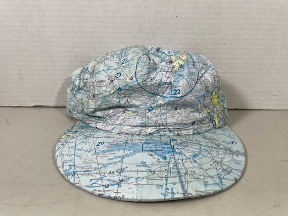 Vintage Tyvek Map Hat White Blue World Print Snapback… - Gem