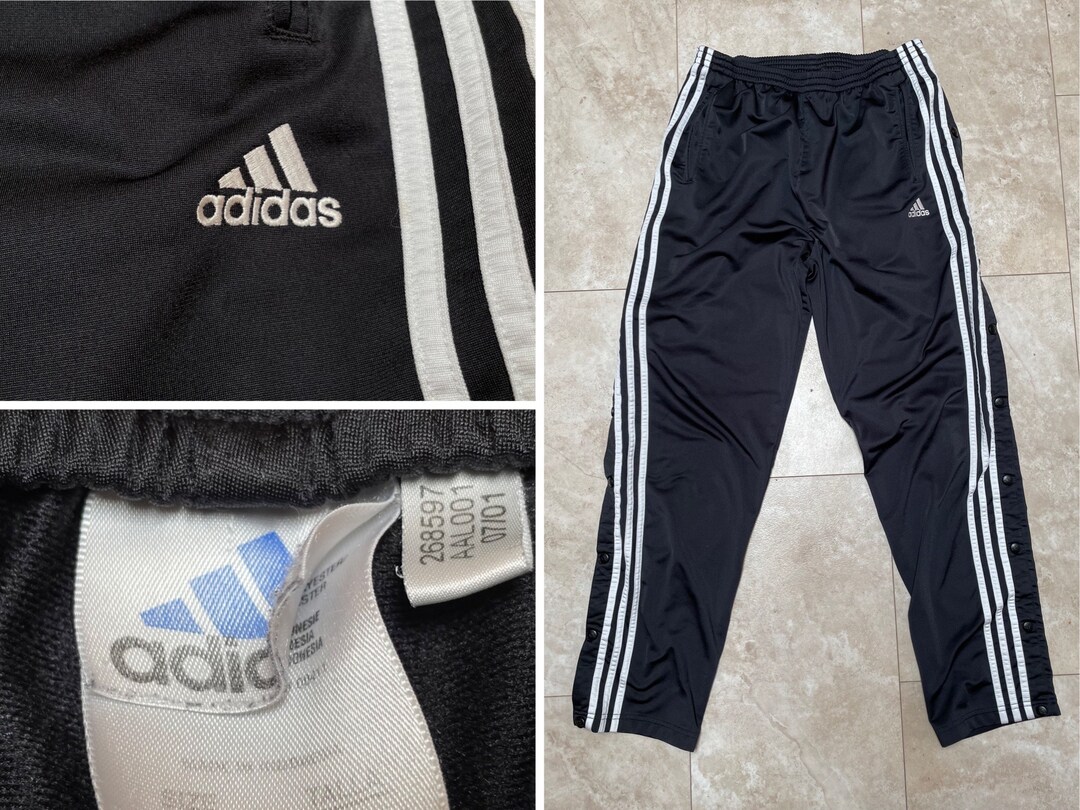 Vintage Adidas Pants Breakaway Snaps Black White Y2K 2000's Men's Large ...