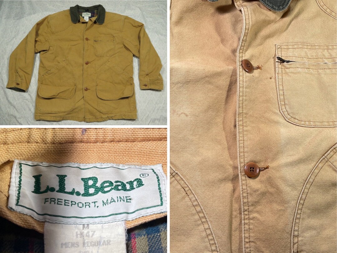 Vintage L.l.bean Chore Jacket Khaki Corduroy Collar Canvas Barn Coat 90's Men's Oversized Medium ...