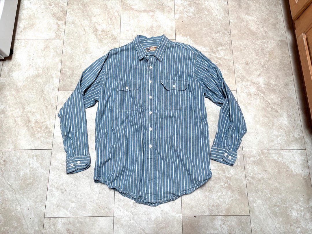 Vintage Big Mac Work Shirt: Blue White Stripe, 90s Cotton XXLT - Etsy