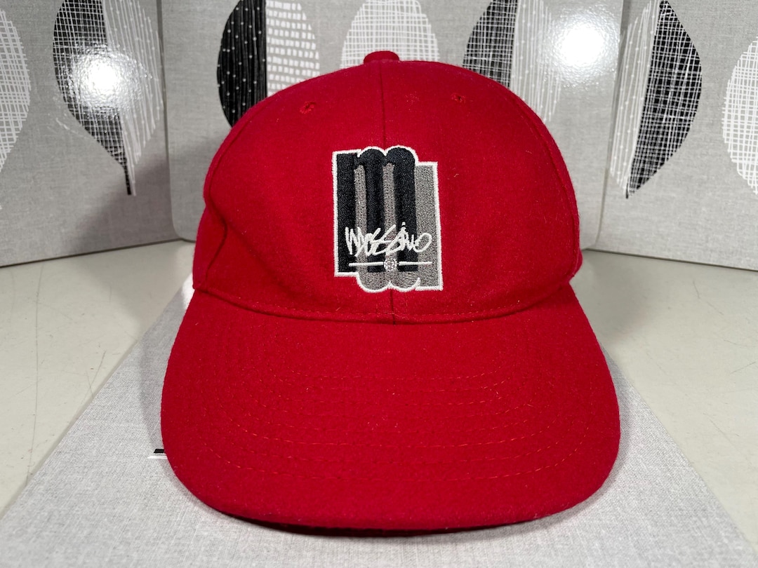 Vintage Mossimo Hat Red Black Logo Strapback Wool Blend Cap 90’s One ...