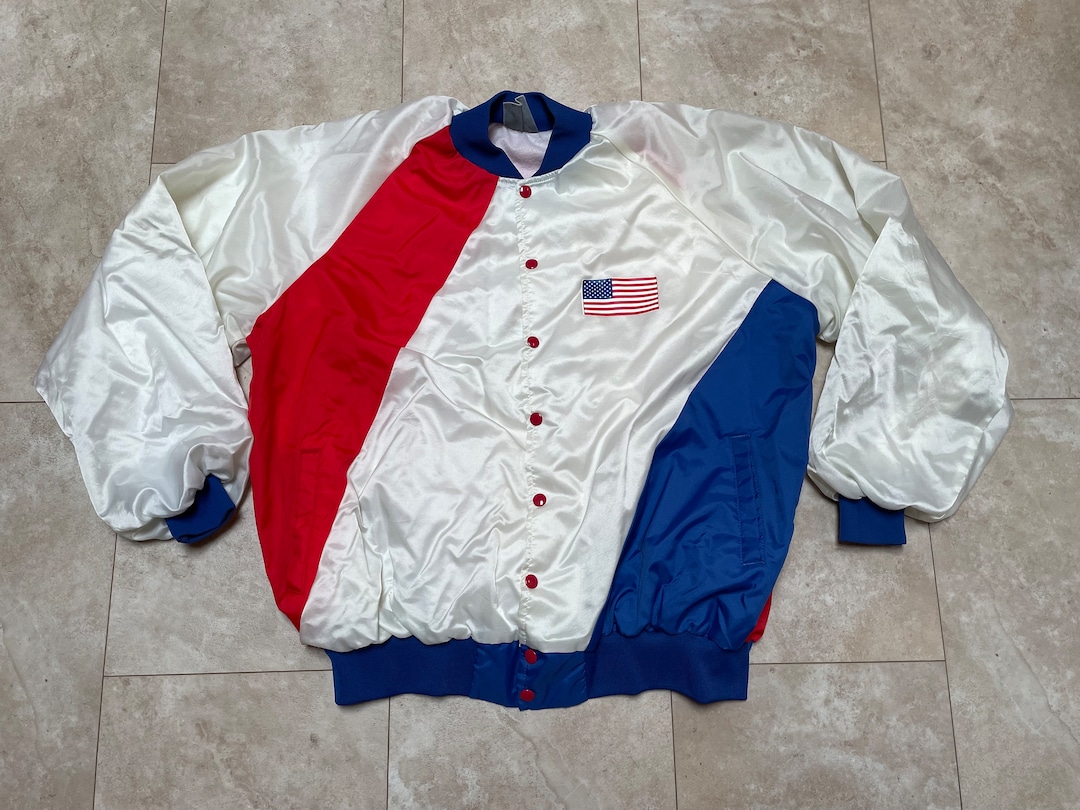 Vintage Desert Storm Jacket Red White Blue Bomber Satin 90's XL Made in ...
