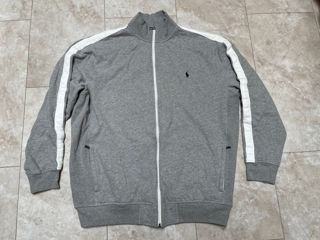 Vintage Polo Track Jacket Grey White Stripes Sweat Ralph Lauren Y2K ...