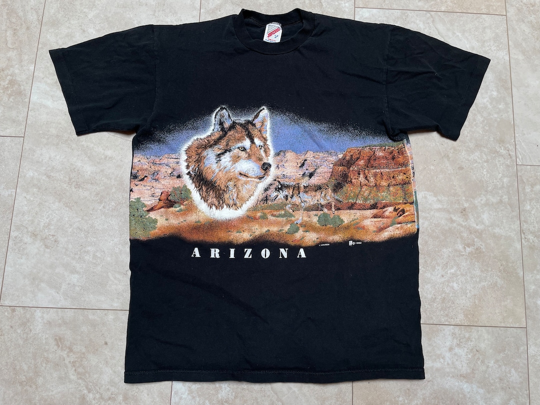 Vintage Wolf Tee Shirt Arizona Desert Black Jerzees 90's Men's Large ...