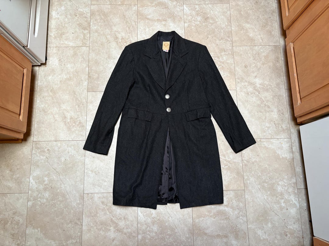 Vintage WAH Western Overcoat: Black Grey Coat 90’s Men’s 42, Made in ...