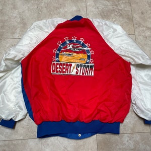 Vintage Desert Storm Jacket Red White Blue Bomber Satin 90's XL Made in ...