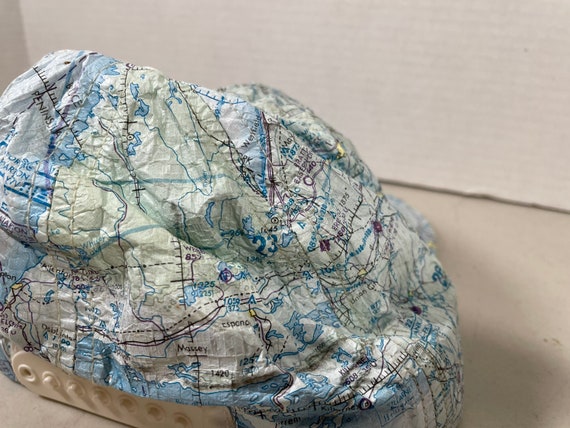 Vintage Tyvek Map Hat White Blue World Print Snapback… - Gem