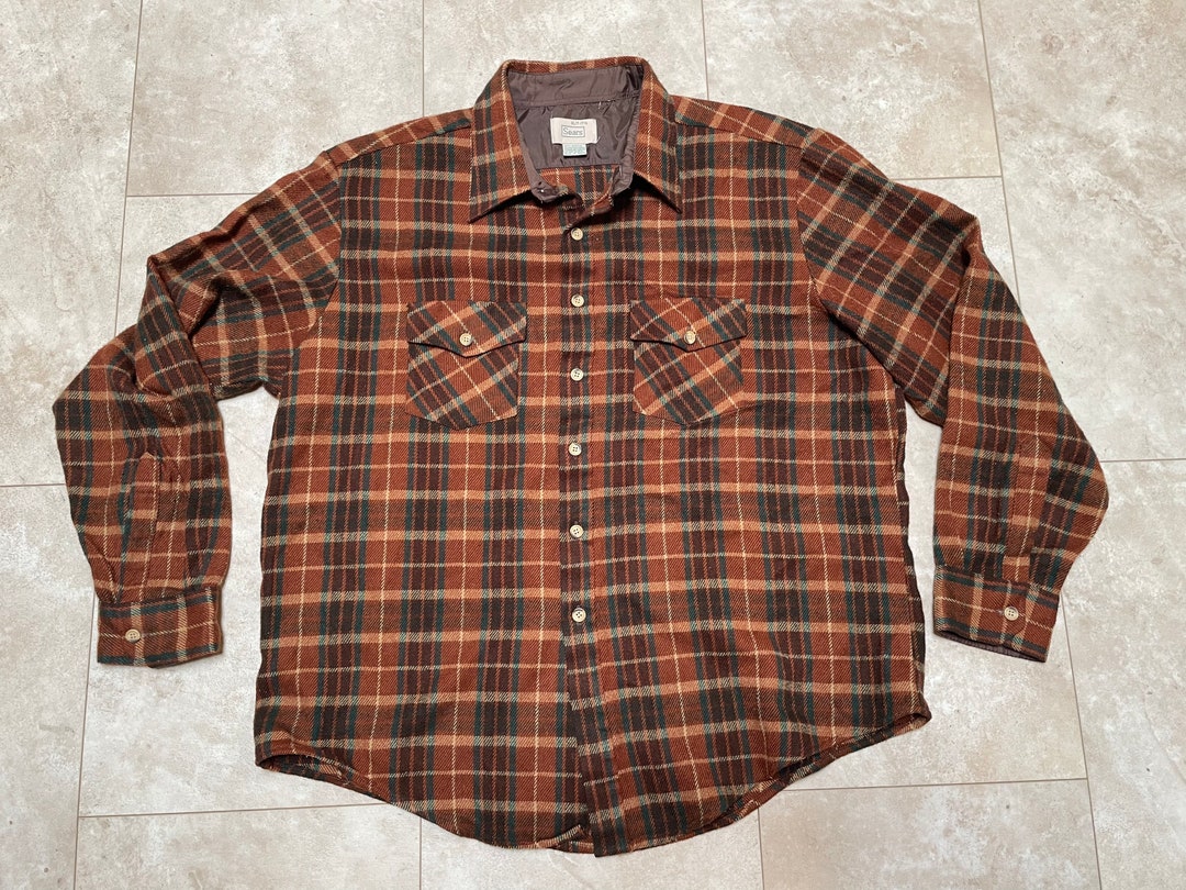 Vintage Sears Shirt Brown Blue Plaid Flannel 80’s Men’s XL - Etsy