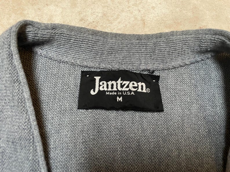 Vintage Jantzen Cardigan Sweater Grey Knit 80's Men's Medium Made in ...