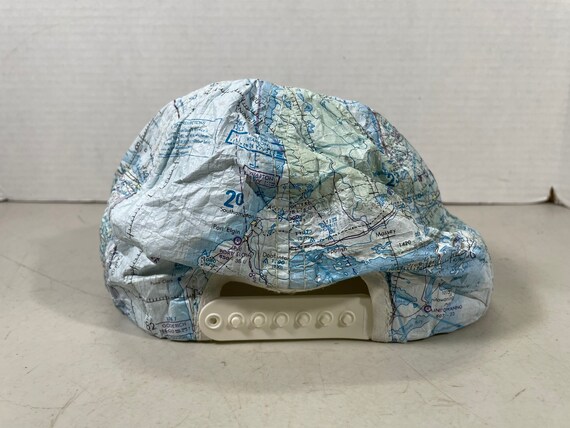 Vintage Tyvek Map Hat White Blue World Print Snapback… - Gem