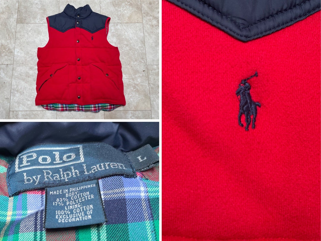 Vintage Polo Vest Puffer Western Red Blue Ralph Lauren 90's Men's Large ...