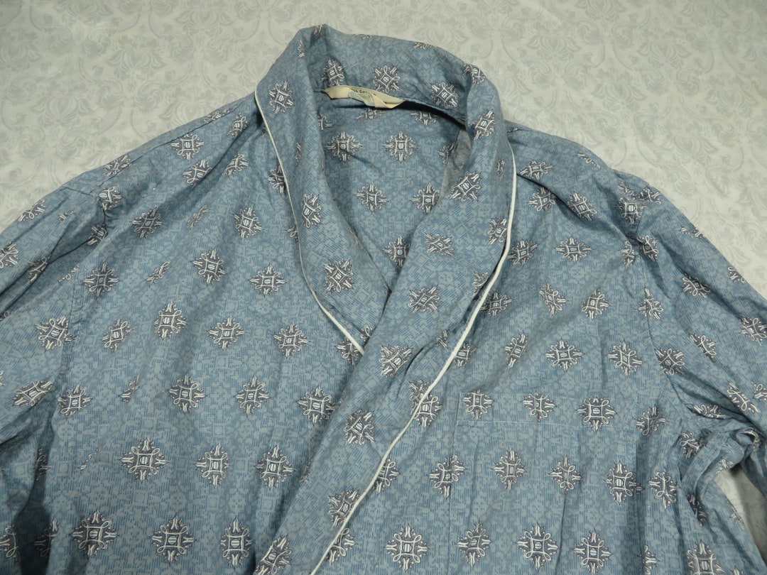 Vintage Pilgrim Robe Blue Print Broadcloth Cotton 60’s Large Made in ...