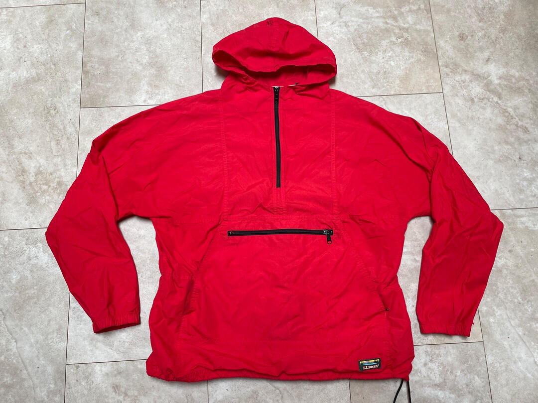 Vintage L.l.bean Red Nylon Windbreaker Anorak - 90's Oversized Pullover ...