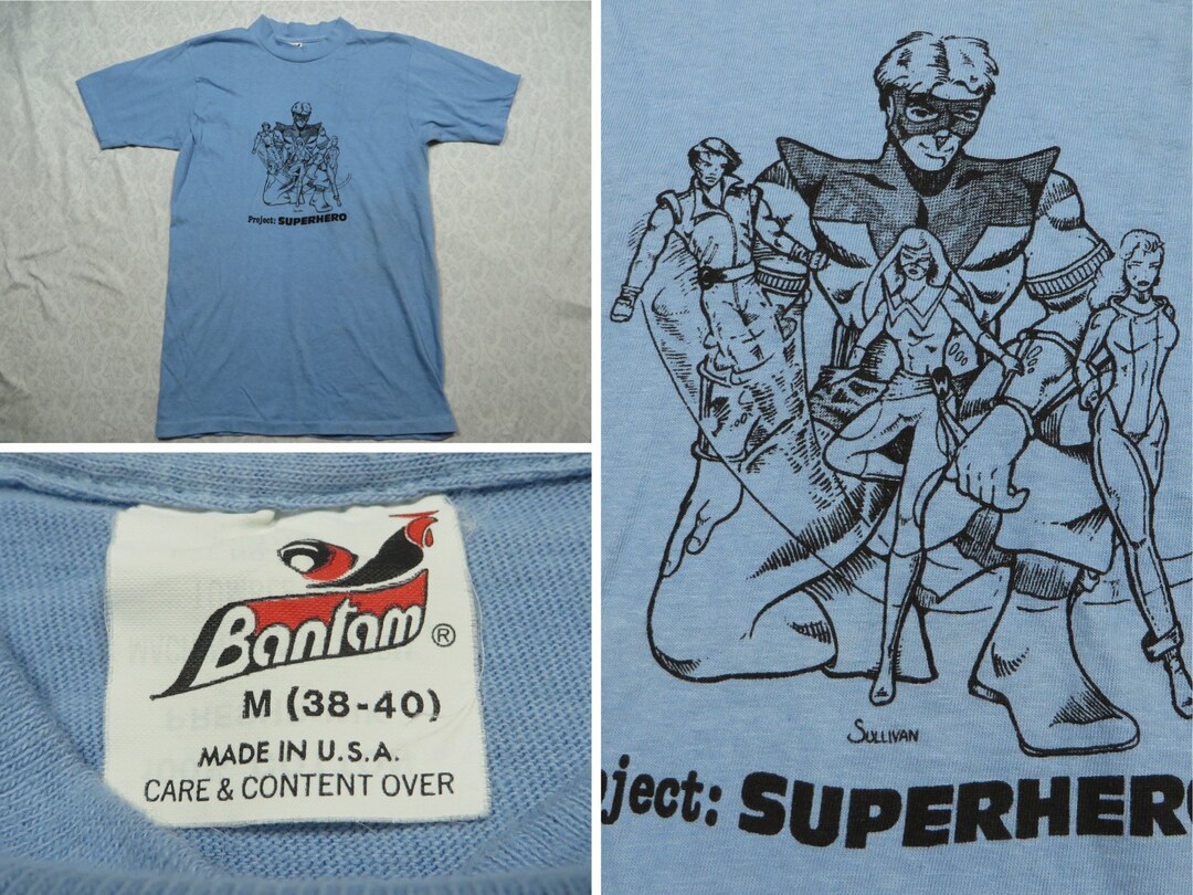 Vintage Project Superhero Tee Shirt Blue Bantam Sullivan 80s Mens ...