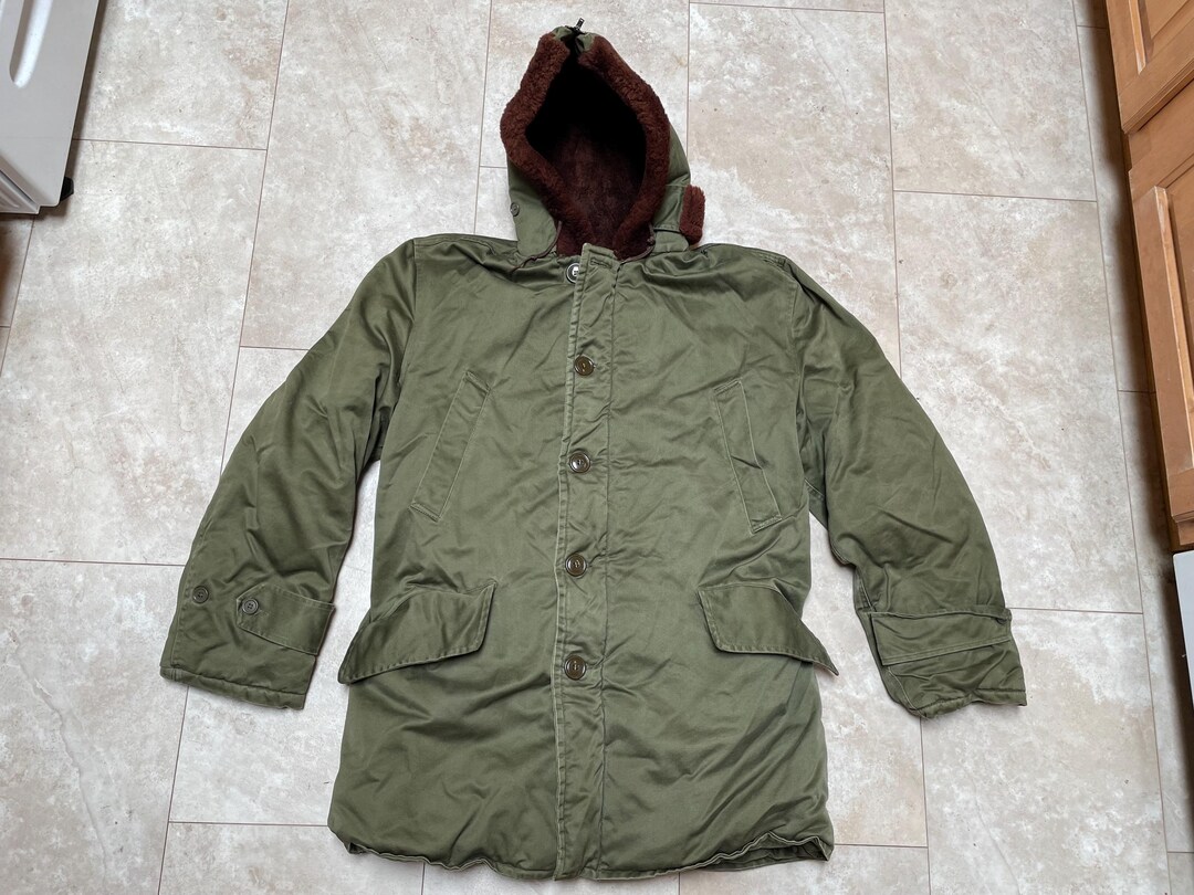Vintage Army Coat Civilian Issue Olive Drab Green Hood N3B 70’s Large ...