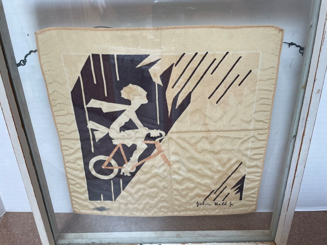 John Held Jr Handkerchief Hand Painted Bike Bicyclist Flapper Art Deco ...