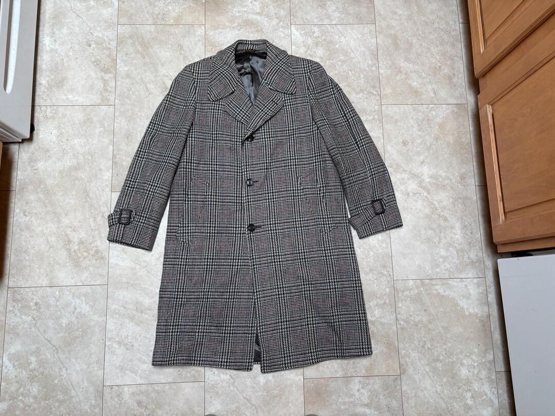 Vintage Houndstooth Wool Overcoat: 80s Union Made Trench Coat, Men's ...