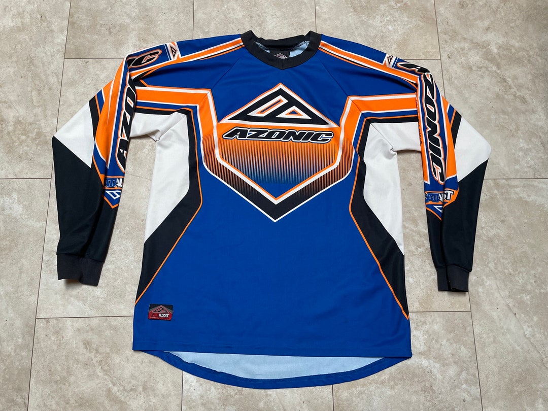 Vintage Azonic Jersey Motocross MX Racing Blue Orange Shirt 90's Men's ...