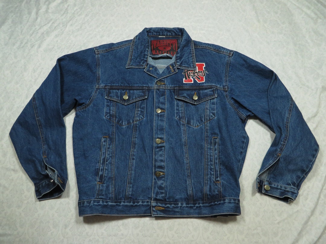 Vintage Nebraska Denim Jacket Varsity Excelled Embroidered Appliqué ...
