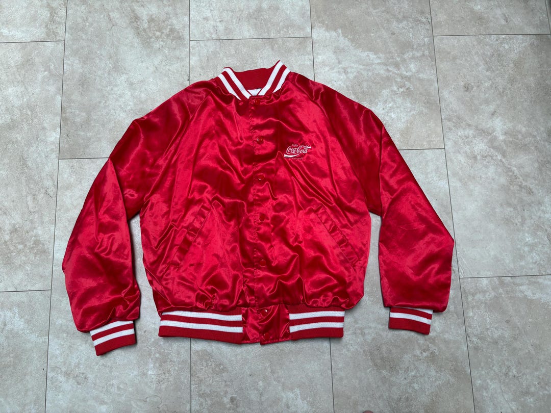 Vintage Coca Cola Jacket Satin Varsity Bomber Red Snaps 90’s Men’s ...