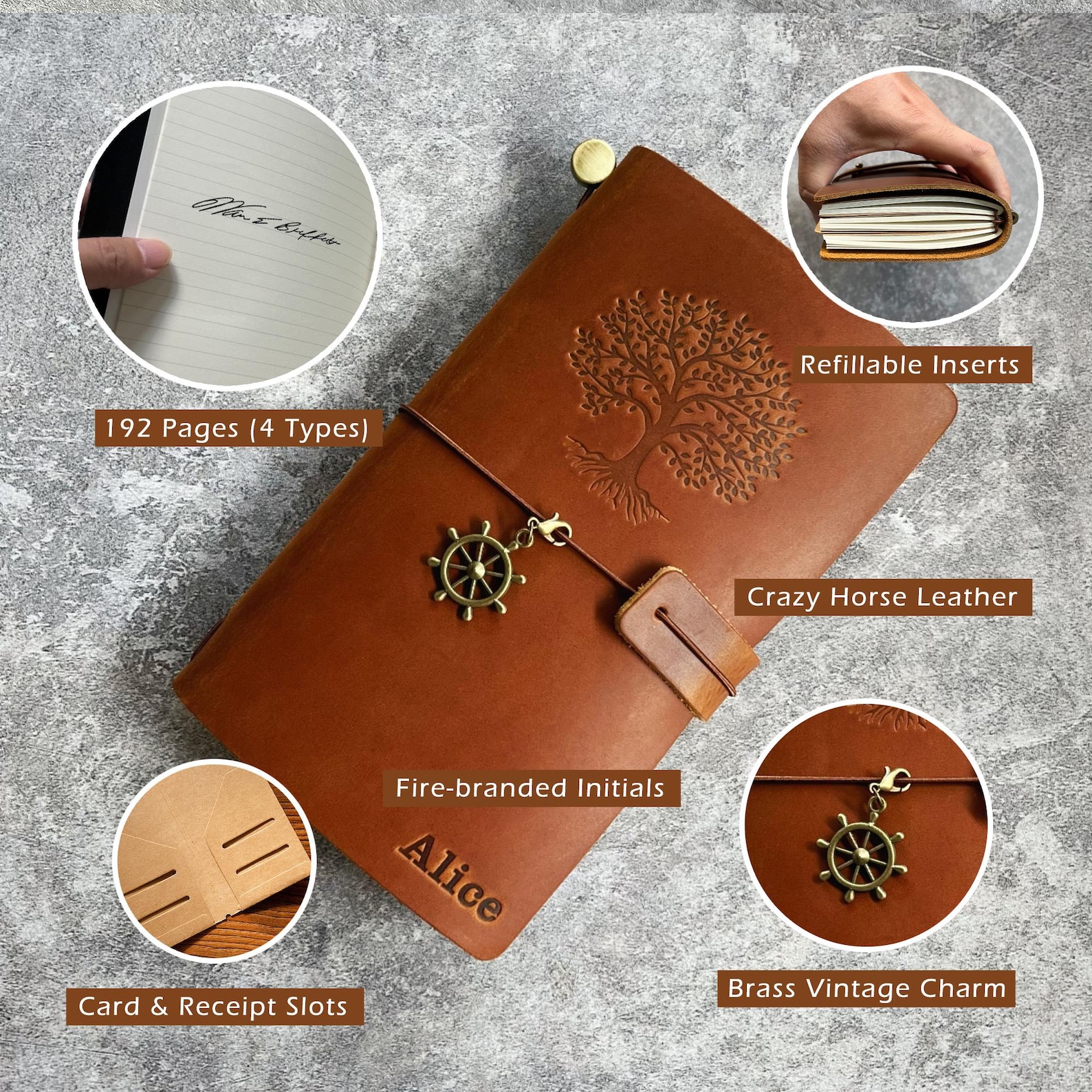 Personalized A5 Leather Journal Notebook, Travel Journal Notebook ...