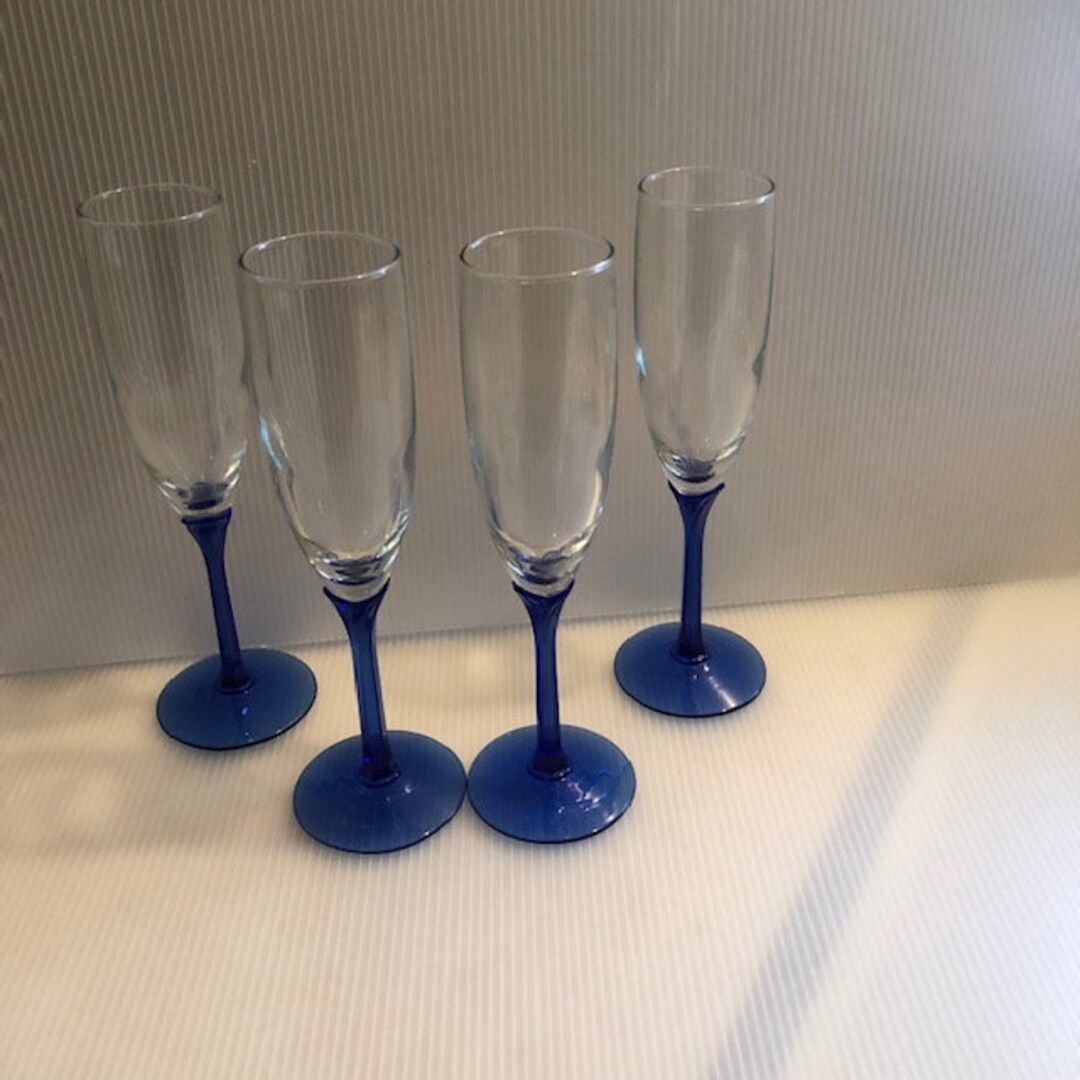 Stunning set of 4 Cobalt Blue Stemware champagne Glasses - Etsy