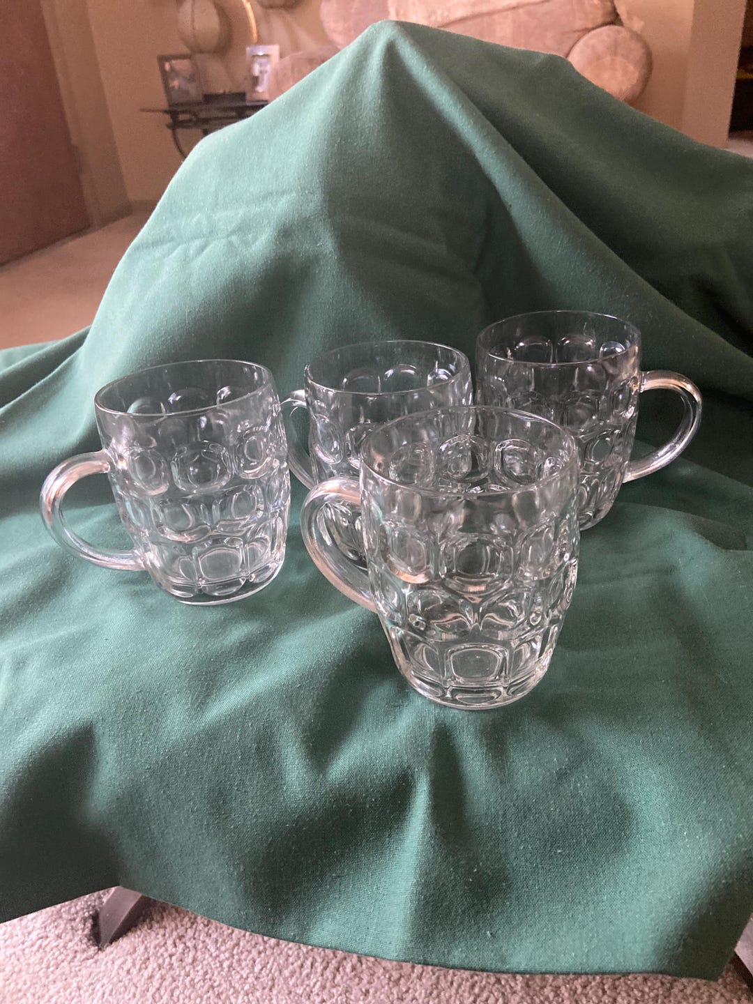 Vintage Ravenhead Thumbprint Design Clear Glass Beer Mug Set of 4 Made ...