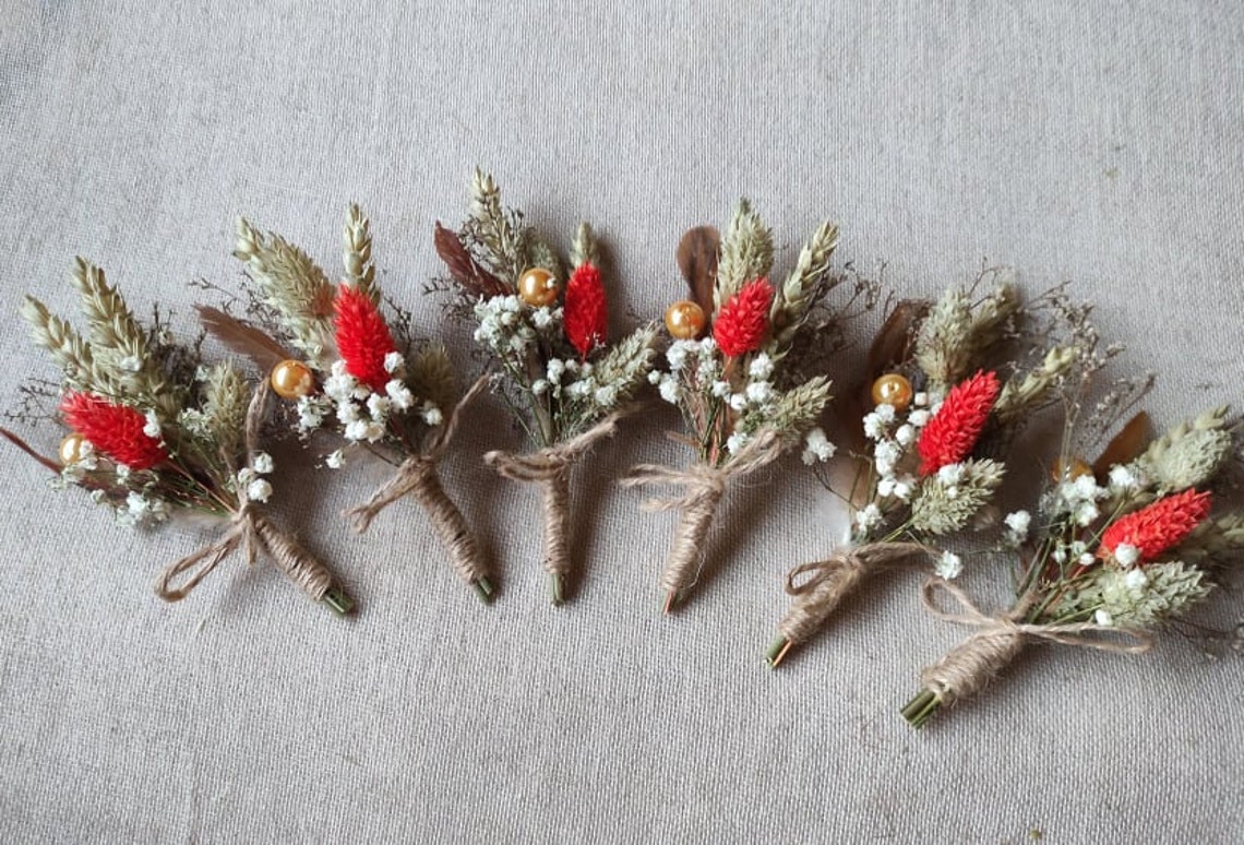 Garden Wedding Country Boutonnieres Set of 6 Rusty Orange - Etsy