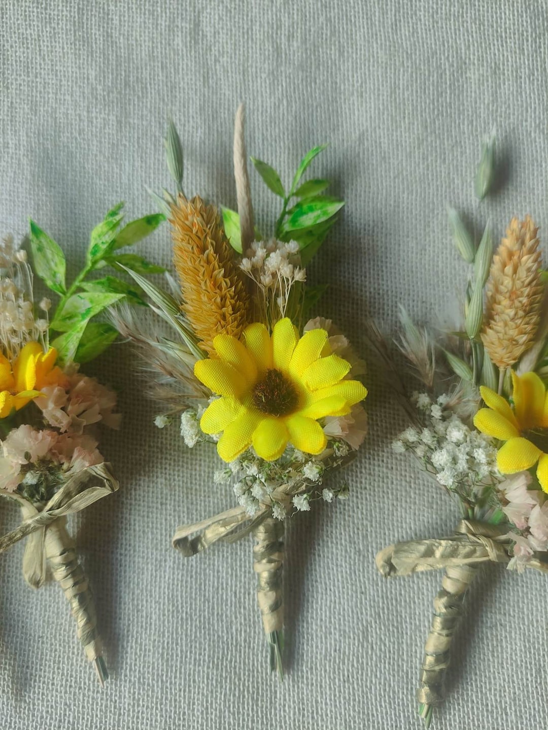 Spring/summer Dried Flower Boutonnieres Set -6 Groomsman Wedding Groom ...