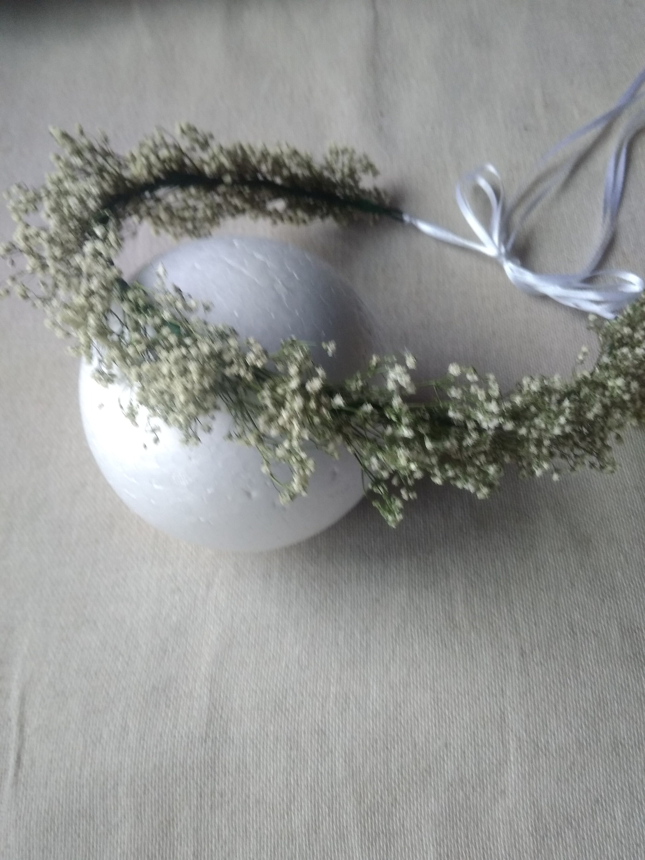 Dried White Gip Flower Hair Crown Tie Back ,wedding Bridal Hair Decor ...